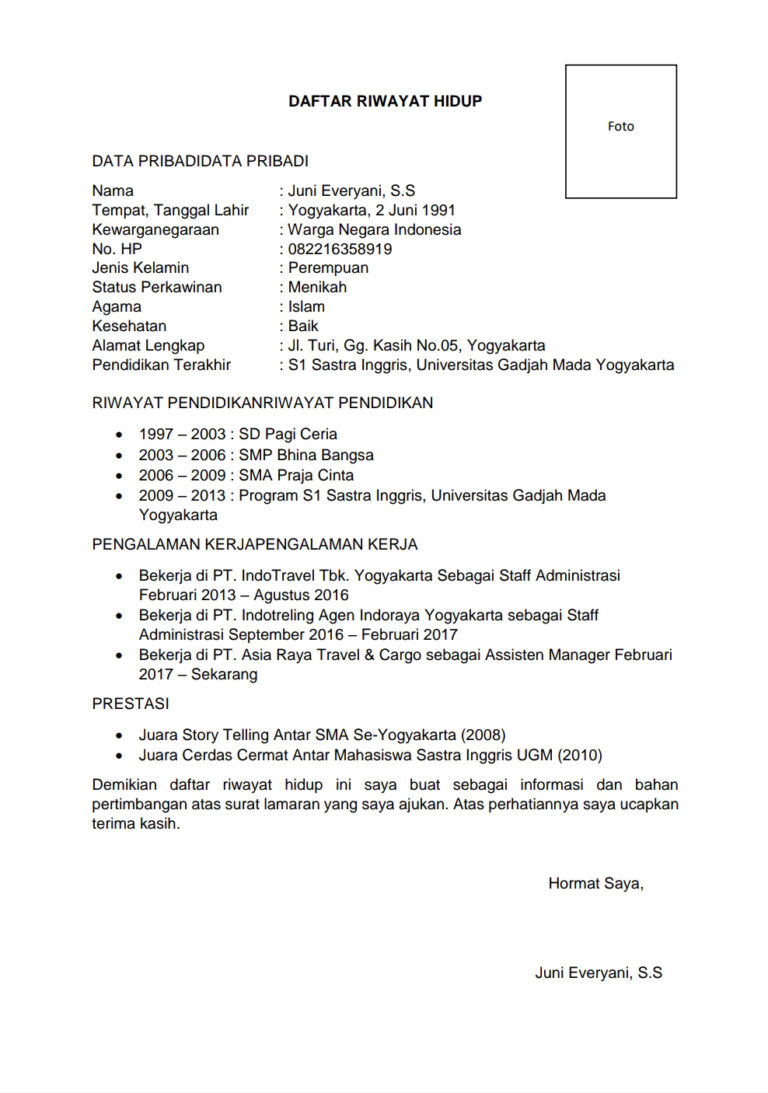 Contoh CV Format PDF Terbaru yang Baik dan Benar 2025 - Loker Jakarta Blog