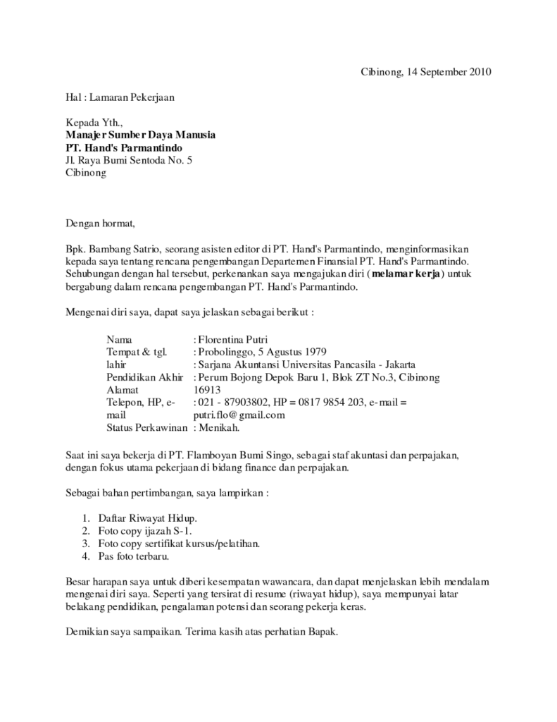 Contoh Surat Lamaran Kerja Word Terbaru - Loker Jakarta Blog