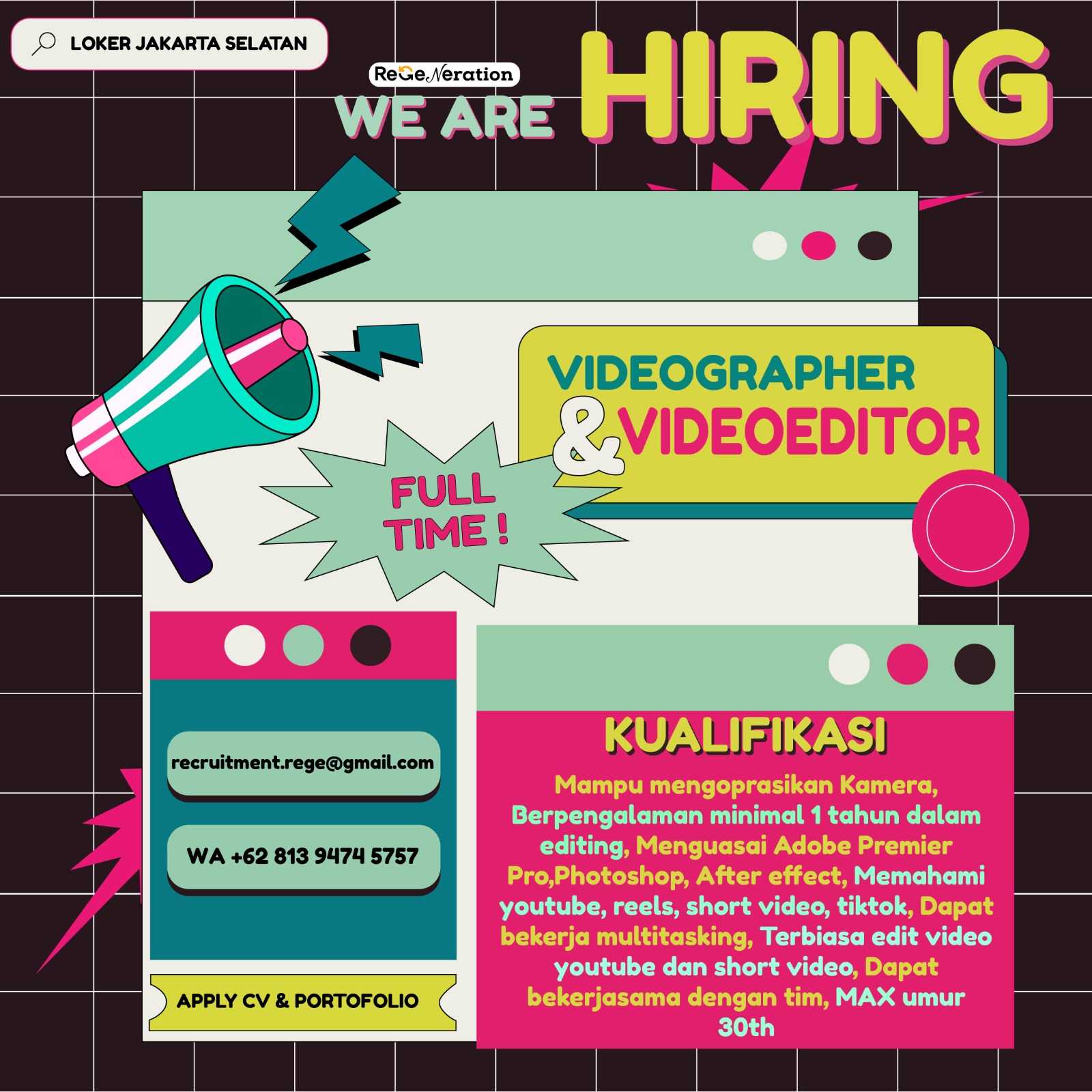 Lowongan Video editor di CV REGENERATION - Kota Jakarta Selatan - Dki ...