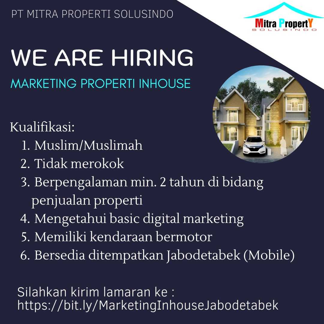 Lowongan MARKETING PROPERTI INHOUSE di PT Mitra Properti Solusindo - Kota Bekasi - Jawa Barat ...